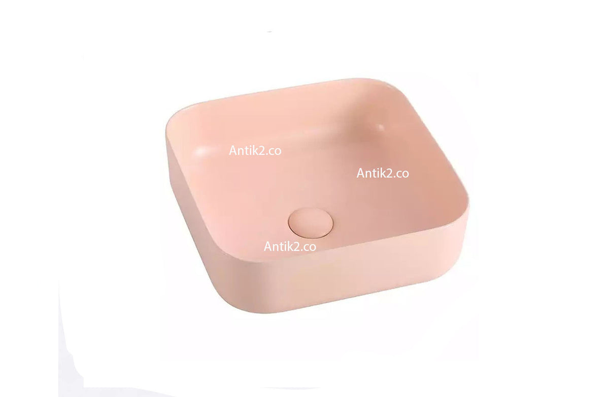 Lavamanos Cuadrado Rosa + Desagüe – Antik2.co